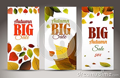 Fresh Natural Fall Vertical Banners With Leafs And Sample Text Royalty ...