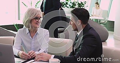 Friendly Different Generation Business People Talking In Coworking ...