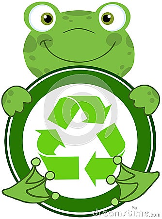 Frog Hugging Banner With Recycle Symbol Cartoon Vector | CartoonDealer ...