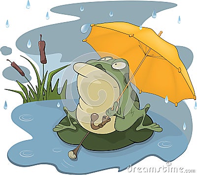 Frog And A Rain Cartoon Vector Illustration | CartoonDealer.com #29342252