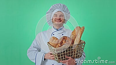 In Front of the Camera Baker Young Man Smelling the Fresh Bread Then ...