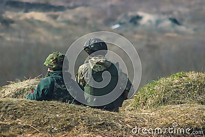 Front Line. Military Attack On Battlefield From Ambush Royalty-Free ...