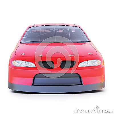 Front View Of A Red Generic Motorsports Auto Racing Car On An Isolated ...