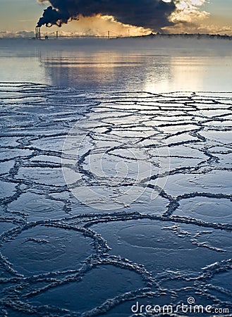 Frozen Sea Ice With Pollution In Background Stock Photos - Image: 7976953