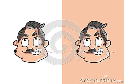 Frustrated And Annoyed Cartoon Uncle Face With Mole On Face. Royalty ...