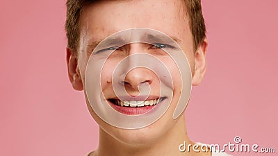 Frustrated Millennial Guy Crying Looking at Camera Over Pink Background ...
