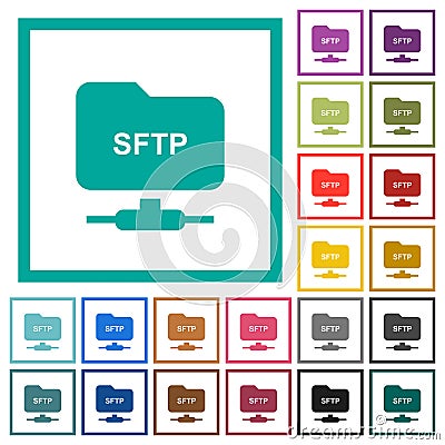 FTP Over SSH Flat Color Icons With Quadrant Frames Cartoon Vector ...