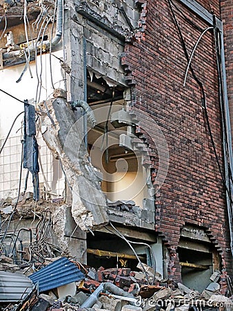 Full Frame Image Of A Wrecked Collapsing Building Being Demolished With ...
