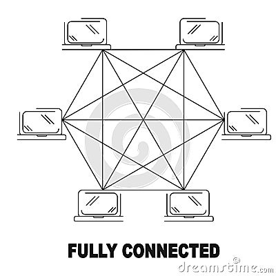 Fully Connected Network Topology Vector Black Linear Flat Style Icon ...