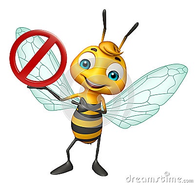 Fun Bee Cartoon Character With Stop Sign Stock Illustration - Image ...