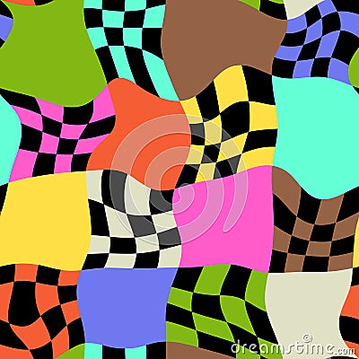 Mid Century Colorful Wonky Checker Pattern Vector Illustration ...