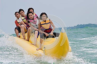 Fun Riding Banana Boat Stock Photo - Image: 4452060