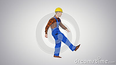 Funky Dancing By Young Construction Worker In Safety Hat On Gradient ...