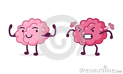 Funny Brain Character Smiling And Steaming With Anger Vector Set ...