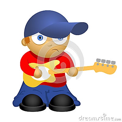 Funny Cartoon Bass-guitar Player Stock Image - Image: 34043571
