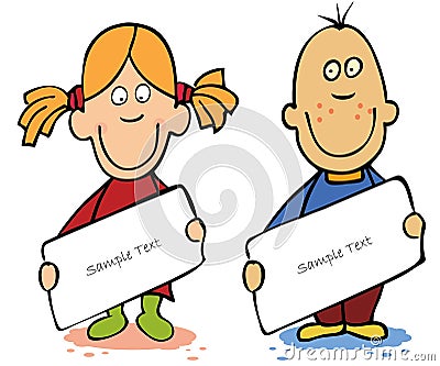 Funny Cartoon Kids With Empty Blank Vector Illustration | CartoonDealer ...