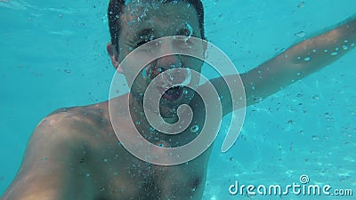 Funny Cheerful Crazy Man Screaming Underwater in the Pool Stock Video ...