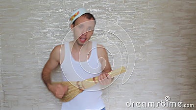 Funny Guy with a Plate on His Head is Dancing Stock Video - Video of ...