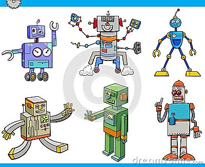 Funny Robots And Droids Cartoon Characters Set Vector Illustration ...