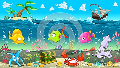 Funny Scene Under The Sea. Stock Vector - Image: 42937956