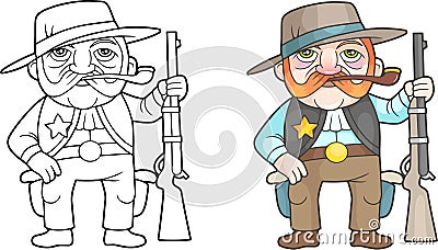 Funny Sheriff With Rifle In Hand Cartoon Vector | CartoonDealer.com ...