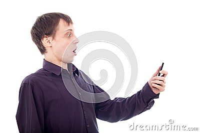 Funny Surprised Nerd Man Looking At Cellphone Royalty-Free Stock ...