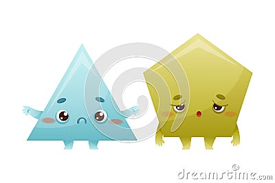 Funny Triangle And Polygon As Geometric Shape Character With Sad And ...