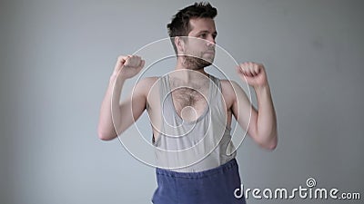 Funny Untidy Man Dancing Making Strange Movements. Stock Video - Video ...