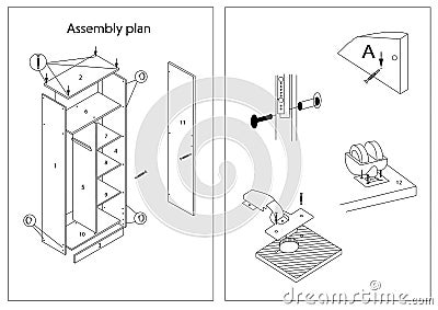 Furniture Assembly Plan On White Background, Illustration Stock ...