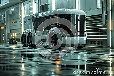 Futuristic Autonomous Vehicle In High-Tech Garage Stock Photo ...
