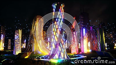 Futuristic City Night. Sci Fi Architecture and Buildings. Future ...