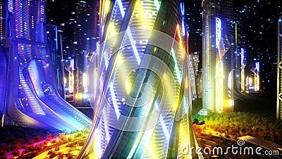 Futuristic City Night. Sci Fi Architecture and Buildings. Future ...