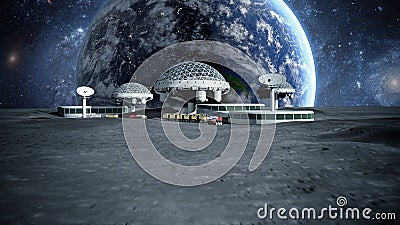 Futuristic City, Town On Moon. The Space View Of The Planet Earth. 3d ...