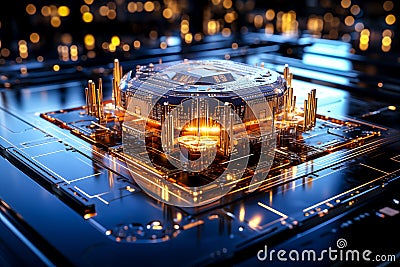 Futuristic Cityscape Inspired By Microchip Design With Glowing Lights ...