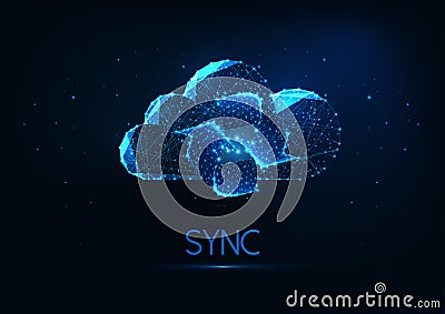 Futuristic Cloud Synchronization Concept With Glowing Low Polygonal Cloud With Refresh Symbol ...