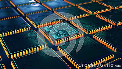 Futuristic CPU. Database, Data Center. Quantum Processor In Global Computer Network Stock ...