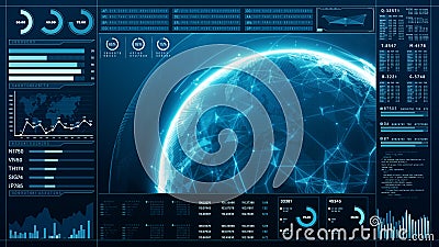Futuristic Global Network Data Interface Concept, Blue Digital Interface Showcasing Global ...
