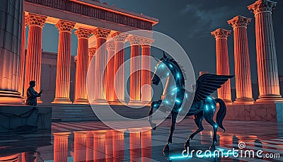Futuristic Greek Gods In A High-Tech Olympus With Glowing Temples Stock ...