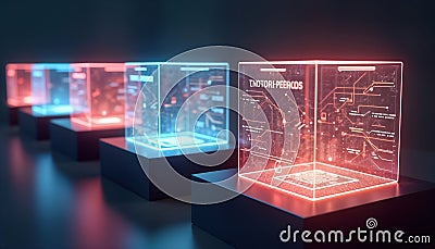 Futuristic Holographic Product Boxes Float In Mid-air. Transparent ...