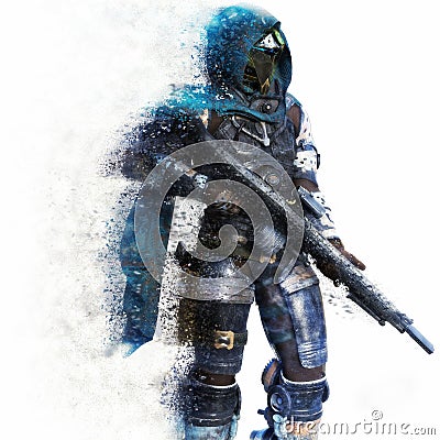 Futuristic Marine Soldier On A White Background With Splatter ...