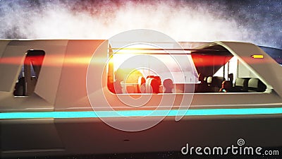 Futuristic Passenger Bus Flying in Space. Transport of the Future ...