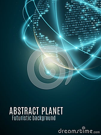 Futuristic Planet Earth. World Map From Binary Code. Glowing, Blurry ...