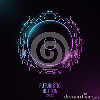 Futuristic Power Button With Computer Circuit Board. HUD Interface ...