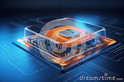Futuristic Processor Chip On A Circuit Board Stock Illustration ...
