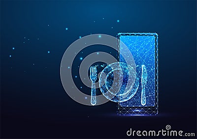 Futuristic Restaurant Menu Application Concept With Glowing Smartphone ...