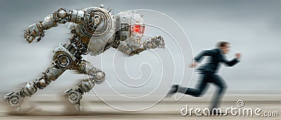 Futuristic Robot Chasing A Man In Business Suit With Speed And ...