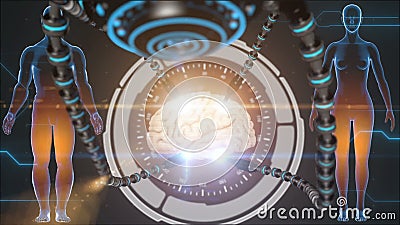 Futuristic Robot with Tentacles and Human Brain . Medical Concept ...