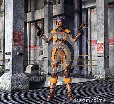 Futuristic Soldier With Guns In A Space Base, 3d Rendering, Science ...