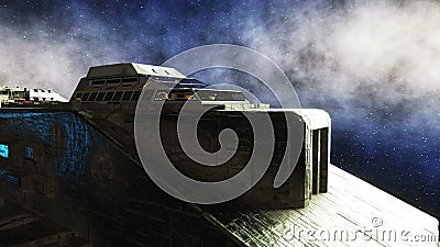 Futuristic Space Ship in Space. Earth Planet Wonderfull View. Realistic ...