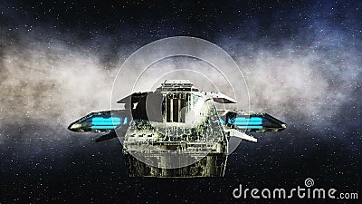 Futuristic Space Ship in Space. Earth Planet Wonderfull View. Realistic ...